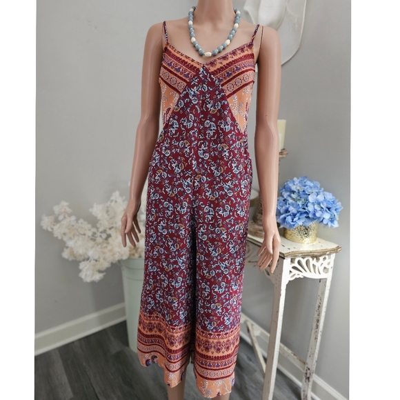 coco + jaimeson | Pants & Jumpsuits | Coco Jaimeson Burgundy Paisley Straps Open Back Cropped ...